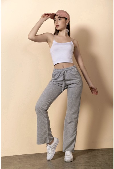 DAXİS Sportwear Company Kadın Gri Bol Paça Örme Eşofman Altı