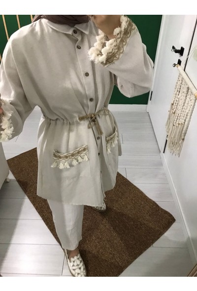 Pilise Püskül Detaylı Keten Tunik