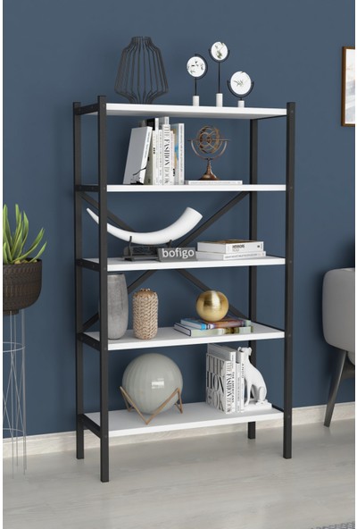 Bofigo 5 Raflı Kitaplık Dekoratif Metal Kitaplık Beyaz