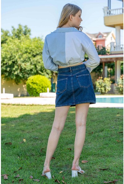 Petmudo AVM Düğmeli Mini Jean Etek - Lacivert