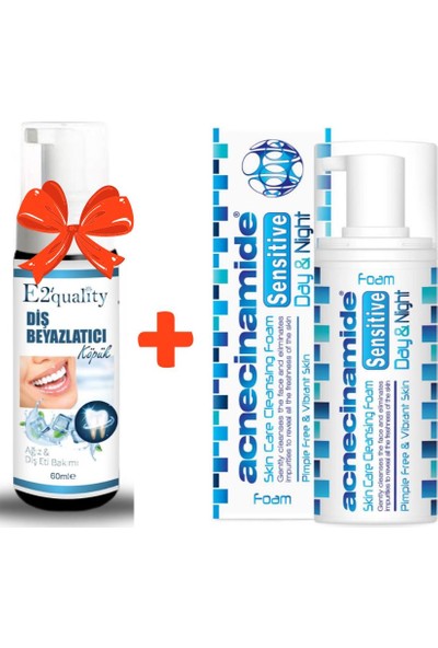 E2'quality Diş Beyazlatıcı Köpük + Acnecinamide Hassas Cilt Temizleme Köpüğü 150 ml E2'quality Diş Beyazlatıcı Köpük + Acnecinamide Hassas Cilt Temizleme Köpüğü 150 ml