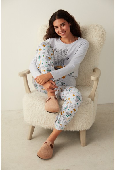 Penti Açık Gri Melanj Safe And Warm Pantolon Pijama Takımı Penti Açık Gri Melanj Safe And Warm Pantolon Pijama Takımı