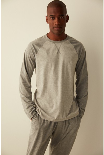 Penti Gri-Melanj Straight Grey Pantolon Pijama Takımı