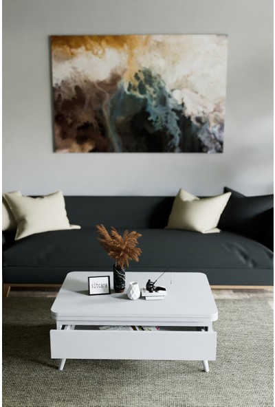 Sitcare Berlin Beyaz Orta Sehpa Akıllı Sehpa Sihirli Masa Çekmeceli Ayaklı