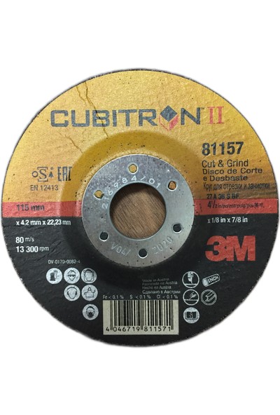 3m™ Cubitron™ Iı Kesme Taşı 81157 115 mm x 4,2 mm x 22,23 (10' Lu Paket) 3m™ Cubitron™ Iı Kesme Taşı 81157 115 mm x 4,2 mm x 22,23 (10' Lu Paket)