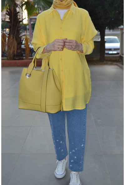 Asela Sarı Oversize Gömlek Tunik Asela Sarı Oversize Gömlek Tunik