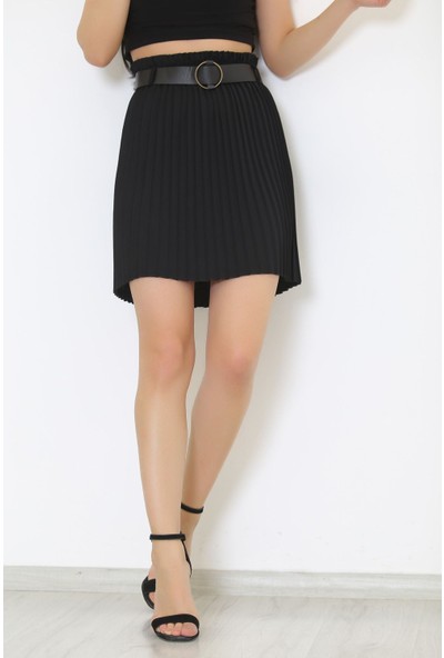 Stil Budur Kemerli Pileli Etek Siyah Stil Budur Kemerli Pileli Etek Siyah