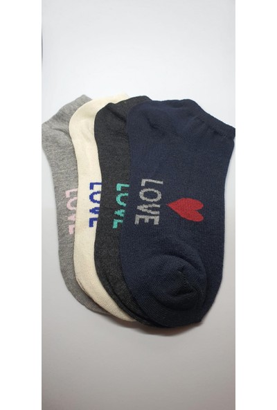 Evo 4'lü Love ve Kalp Desenli Kısa Patik Çorap Evo 4'lü Love ve Kalp Desenli Kısa Patik Çorap