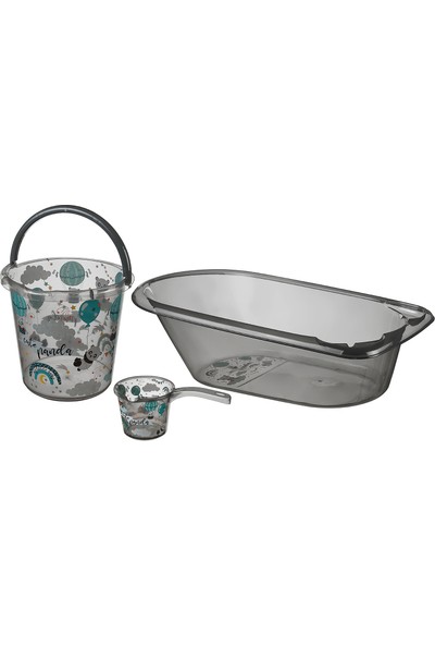 Baby Plus Desenli Şeffaf Banyo Seti Gri (3 Parça) Baby Plus Desenli Şeffaf Banyo Seti Gri (3 Parça)
