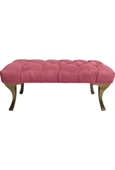 Hanedanev Puf Bench Kapitoneli Pembe - Gold Renk Ayak Hanedanev Puf Bench Kapitoneli Pembe - Gold Renk Ayak
