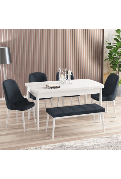 Rovena Armin Beyaz 80X132 Benchli Mdf Yemek Masası Takımı 4 Sandalyeli