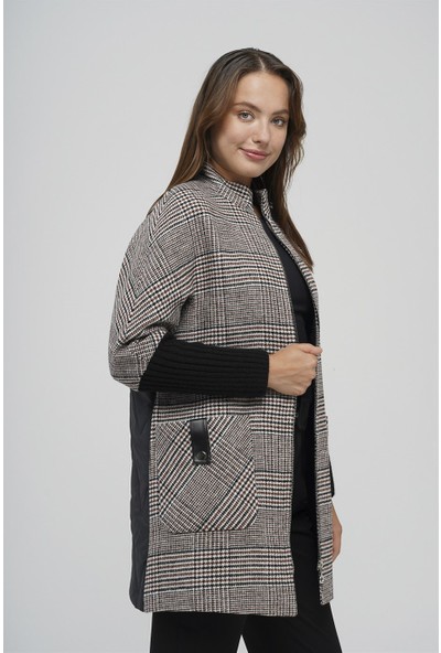 Olcay Ribana ve Kapütone Detaylı Fermuar Kapamalı Ekose Kaban Kahve 3750