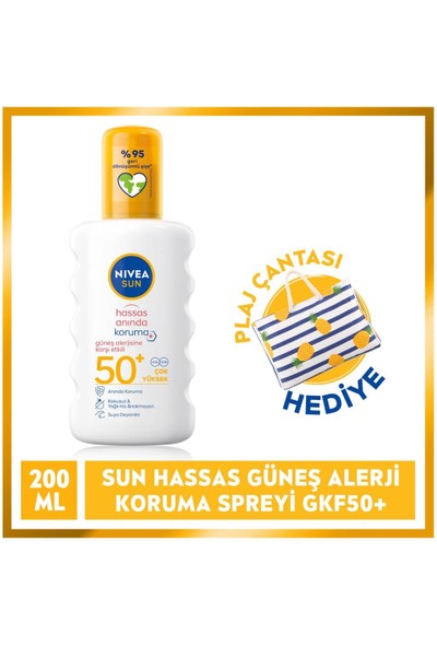 Nıvea Sun Spf 50 Güneş Alerjisine Karşı Hassas Koruma Güneş Spreyi 200ML+ Plaj Çantası Nıvea Sun Spf 50 Güneş Alerjisine Karşı Hassas Koruma Güneş Spreyi 200ML+ Plaj Çantası