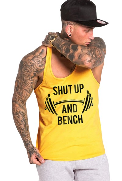Shut Up And Bench Fitness Gym Tank Top Sporcu Atleti Sarı Shut Up And Bench Fitness Gym Tank Top Sporcu Atleti Sarı