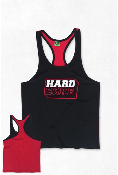 Hard Core Fitness Gym Tank Top Sporcu Atleti Siyah Kırmızı
