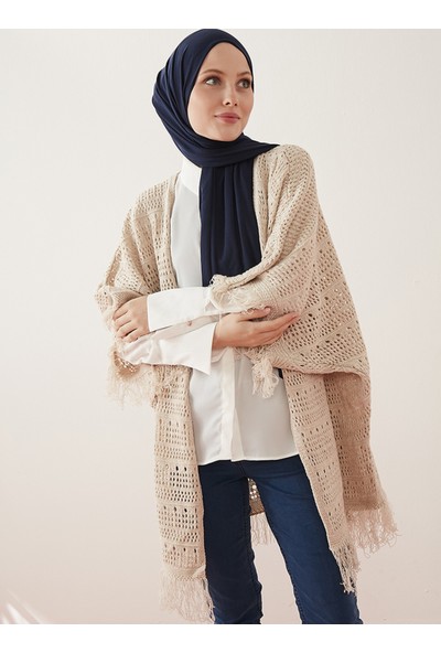 Por La Cara Etek ve Kol Ucundan Püsküllü Triko Panço - Taş - Por La Cara Por La Cara Etek ve Kol Ucundan Püsküllü Triko Panço - Taş - Por La Cara