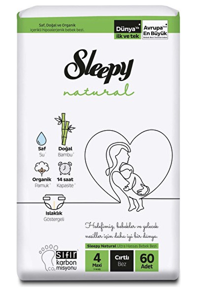 Sleepy Natural Bebek Bezi 4 Beden Maxi 2'li Jumbo 60 Adet Sleepy Natural Bebek Bezi 4 Beden Maxi 2'li Jumbo 60 Adet