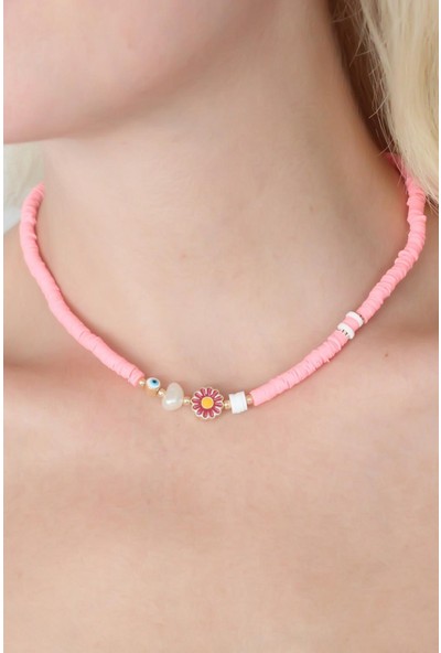 Clariss Pembe Boncuk Çiçek Figür Kalp Detay Kadın Kolye Clariss Pembe Boncuk Çiçek Figür Kalp Detay Kadın Kolye