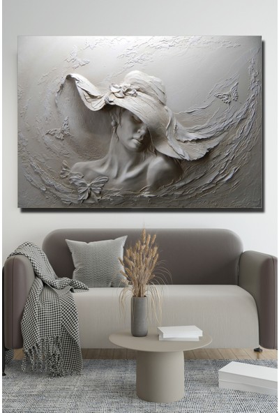 Ondört Avm Şapkalı Kadın 3D Görünümlü Kanvas Tablo