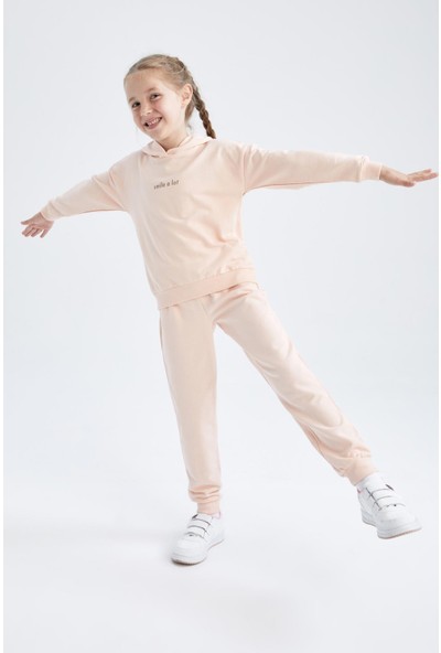 DeFacto Kız Çocuk Yazı Baskılı Organik Pamuklu Sweatshirt ve Jogger Eşofman Alt Takımı U6474A621AU