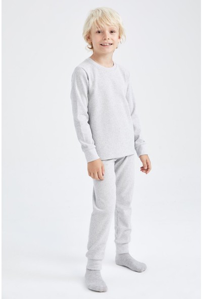 DeFacto Erkek Çocuk Regular Fit Uzun Kollu Geri Dönüşümlü Waffle Pijama Takımı Y9190A622WN