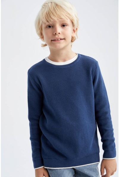 DeFacto Erkek Çocuk Regular Fit Bisiklet Yaka Triko Kazak Y2567A622AU