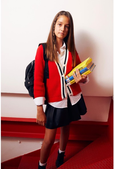 DeFacto Kız Çocuk Regular Fit V Yaka Triko Hırka X9676A622AU