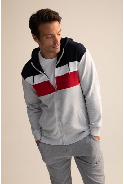 DeFacto Comfort Fit Kapüşonlu Fermuarlı Hırka Y1772AZ22AU