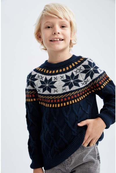 DeFacto Erkek Çocuk Regular Fit Bisiklet Yaka Jean Kazak Y3199A622WN