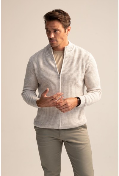 DeFacto Regular Fit Dik Yaka Fermuarlı Dokulu Hırka X7523AZ22WN