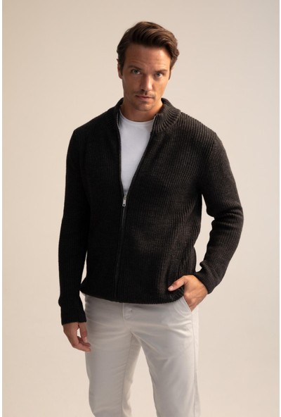 DeFacto Regular Fit Dik Yaka Fermuarlı Dokulu Hırka X7523AZ22WN