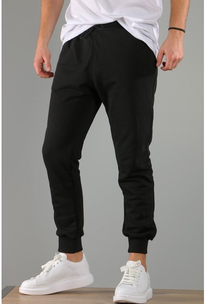 DAXİS Sportwear Company Unisex Siyah Paçası Lastikli Eşofman Altı