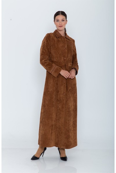 Olcay Süet Garnili Fitilli Kadife Pardesü Taba 5965 Olcay Süet Garnili Fitilli Kadife Pardesü Taba 5965