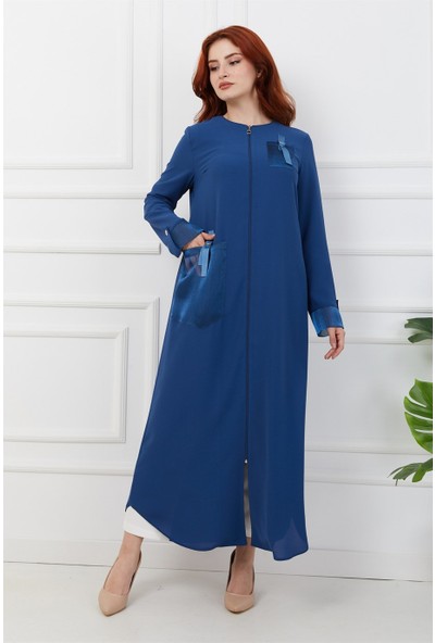 Olcay Sıfır Yaka Şifon Detaylı Astarsız Kap Indigo 6349 Olcay Sıfır Yaka Şifon Detaylı Astarsız Kap Indigo 6349