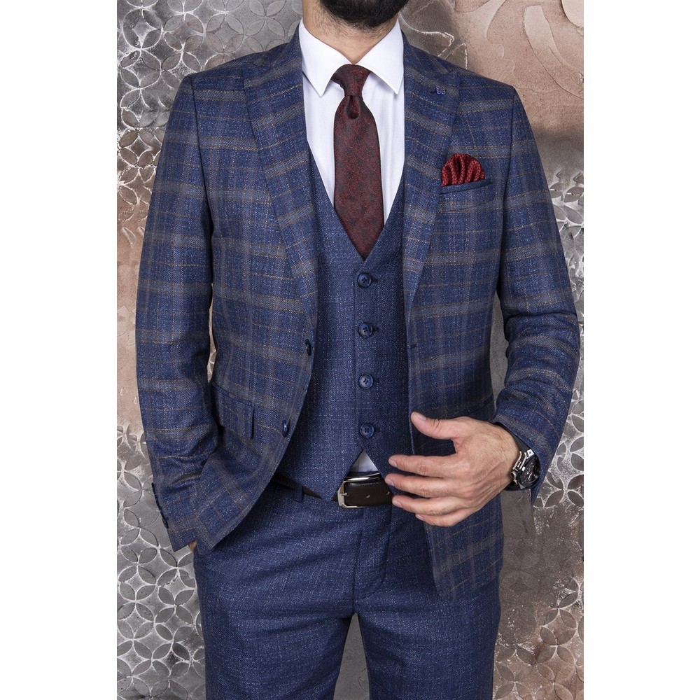 Paco Romano Erkek Slim Fit Sivri Yaka Açık Lacivert Ekose Fiyatı