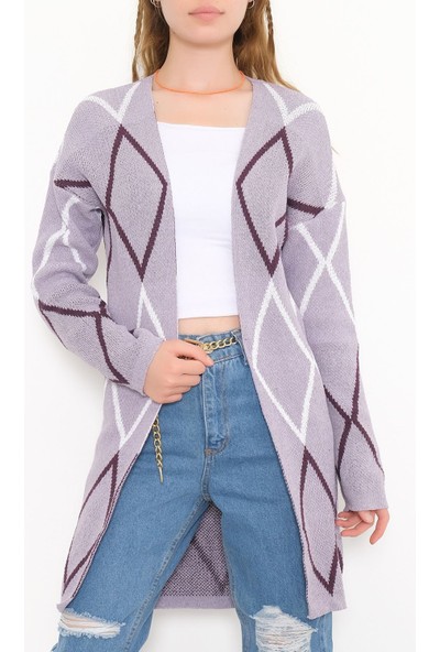 İsunstore Desenli Hırka Lila - 7970.1319. İsunstore Desenli Hırka Lila - 7970.1319.