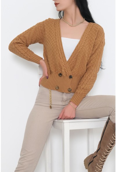 İsunstore Düğme Detaylı Crop Hırka Sütlükahve - 9956.1612.