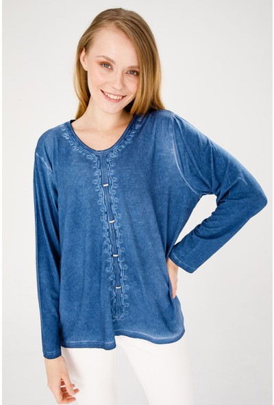 Önü Taş Detaylı Kadın Bluz 20806-UK-2Y2