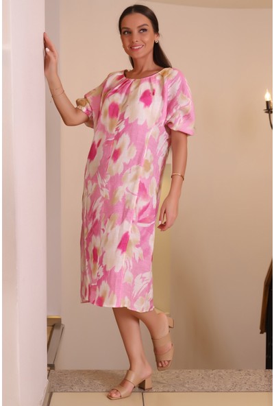 Desenli Geniş Yakalı Kadın Elbise 26257-2Y1