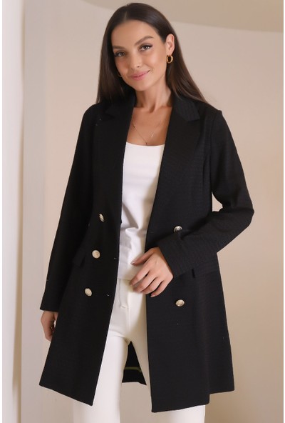 Düğmeli Uzun Kadın Ceket 3336-2Y2