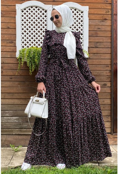 Rabia Şamlı Beliz Mini Şal Desenli Elbise Siyah Rabia Şamlı Beliz Mini Şal Desenli Elbise Siyah