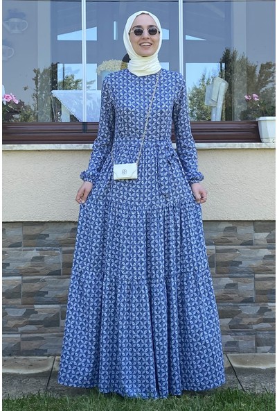 Rabia Şamlı Aybüke Mavi Desenli Elbise