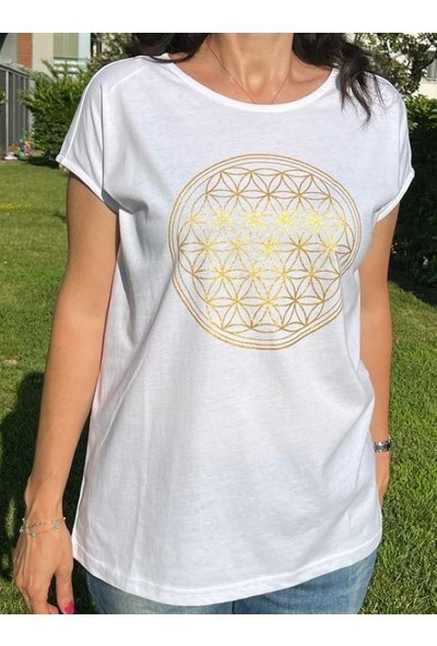 Olaleia Gold Yaşam Çiçeği Baskılı T-Shirt