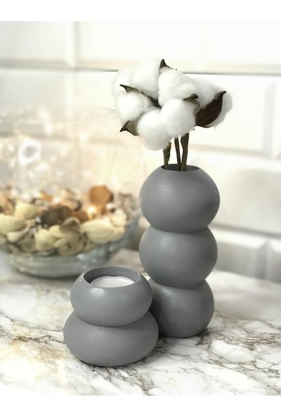 Ata Market 2'li Vazo ve Tealight Mumluk Obje Gri Bubble PS3933 Ata Market 2'li Vazo ve Tealight Mumluk Obje Gri Bubble PS3933