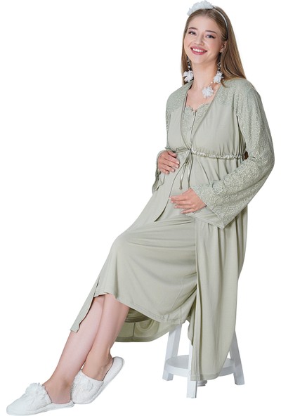 Mecit Pijama Mecit 5718 Yeşil Sabahlıklı Pijama Gecelik Lohusa Set Mecit Pijama Mecit 5718 Yeşil Sabahlıklı Pijama Gecelik Lohusa Set