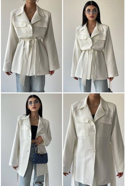 Unique Wear Kadın Kemerli Trenchcoat Düğme Detaylı Unique Wear Kadın Kemerli Trenchcoat Düğme Detaylı