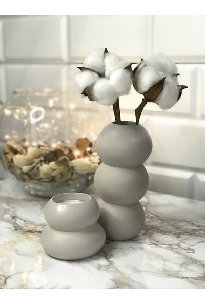 Ata Market 2'li Vazo ve Tealight Mumluk Obje Bej Bubble PS3931 Ata Market 2'li Vazo ve Tealight Mumluk Obje Bej Bubble PS3931