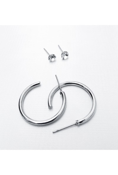 S-Modam Gümüş Renk Halka Küpe Set