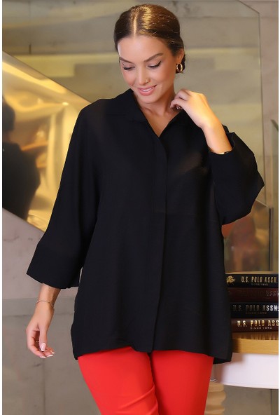 Nazen Giyim Geniş Kollu Salaş Kadın Gömlek Tuğba-2y2 Nazen Giyim Geniş Kollu Salaş Kadın Gömlek Tuğba-2y2