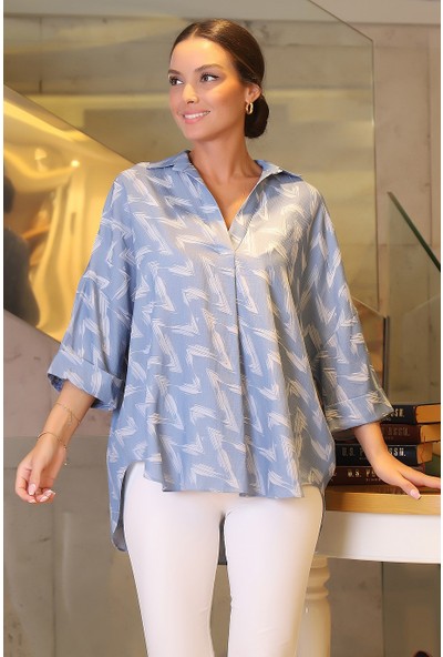 Nazen Giyim Çeyrek Kol V Yakalı Kadın Bluz 50608-2Y2 Nazen Giyim Çeyrek Kol V Yakalı Kadın Bluz 50608-2Y2